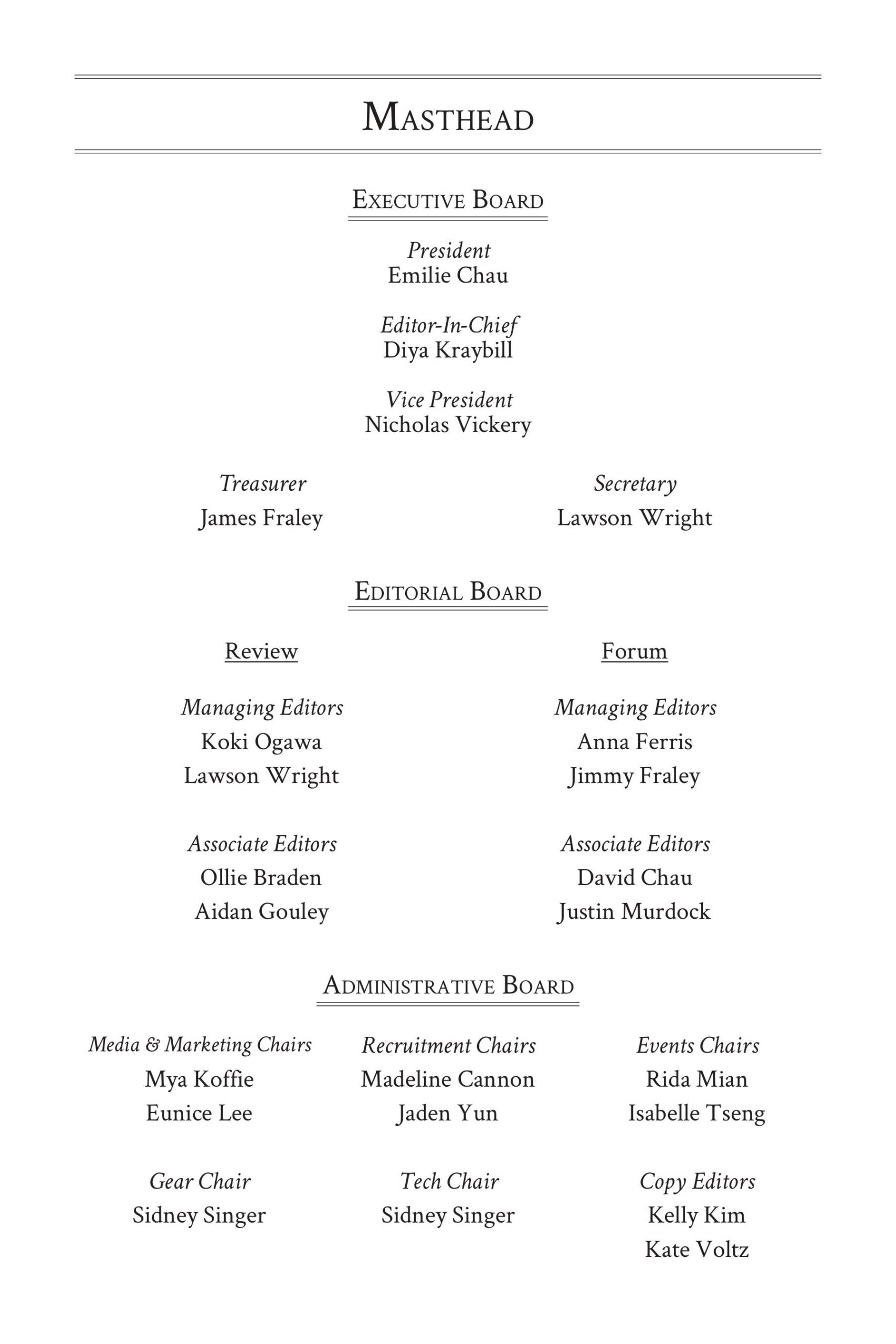 Masthead - Princeton Legal Journal